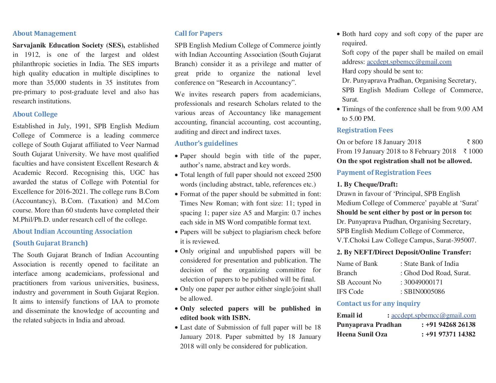 National Conference - SPB English Medium College of Commerce